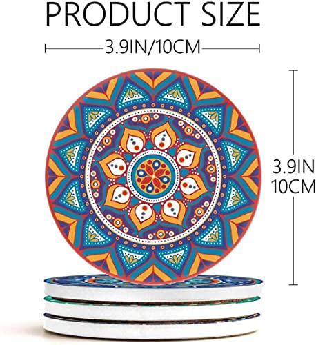 Teivio Absorbing Stone Mandala Ceramic Coasters for Drinks Cork Base with Holder, for Friends Funny Birthday Housewarming Apartment Kitchen Bar Decor, Suitable for Wooden Table, Coffee Table, Set of 8