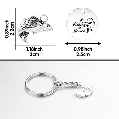 Fishing in Heaven Cremation Urn Keychain Fish Memory Key Tag -Fish Urn Memorial Keychain-Ashes Keychain Cremation Jewelry (Silver)
