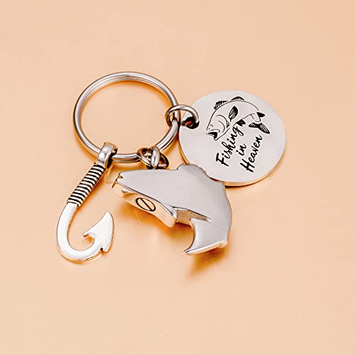 Fishing in Heaven Cremation Urn Keychain Fish Memory Key Tag -Fish Urn Memorial Keychain-Ashes Keychain Cremation Jewelry (Silver)