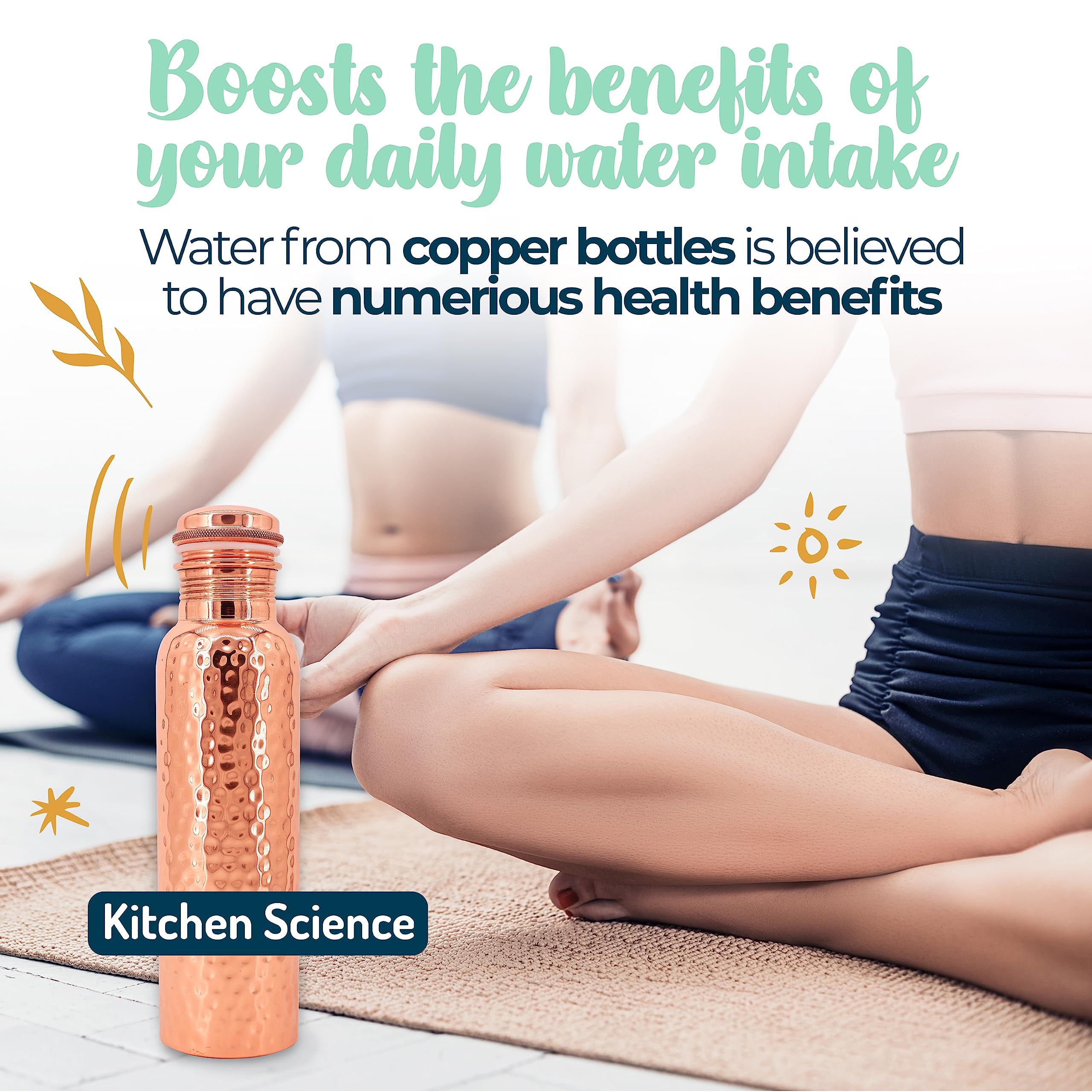Kitchen Science Copper Water Bottle (32oz/950ml) w/a Carrying Canvas Bag | 100% Pure Copper Bottle for Drinking Water | Lab-Tested, Heavy Duty & Leak-Proof | Authentic Ayurvedic Copper Water Bottle