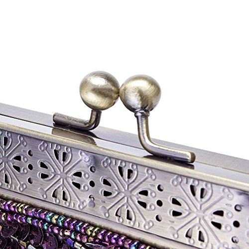 KISSCHIC Vintage Beaded Sequin Peacock Clutch Purse Evening Bags (Purple)