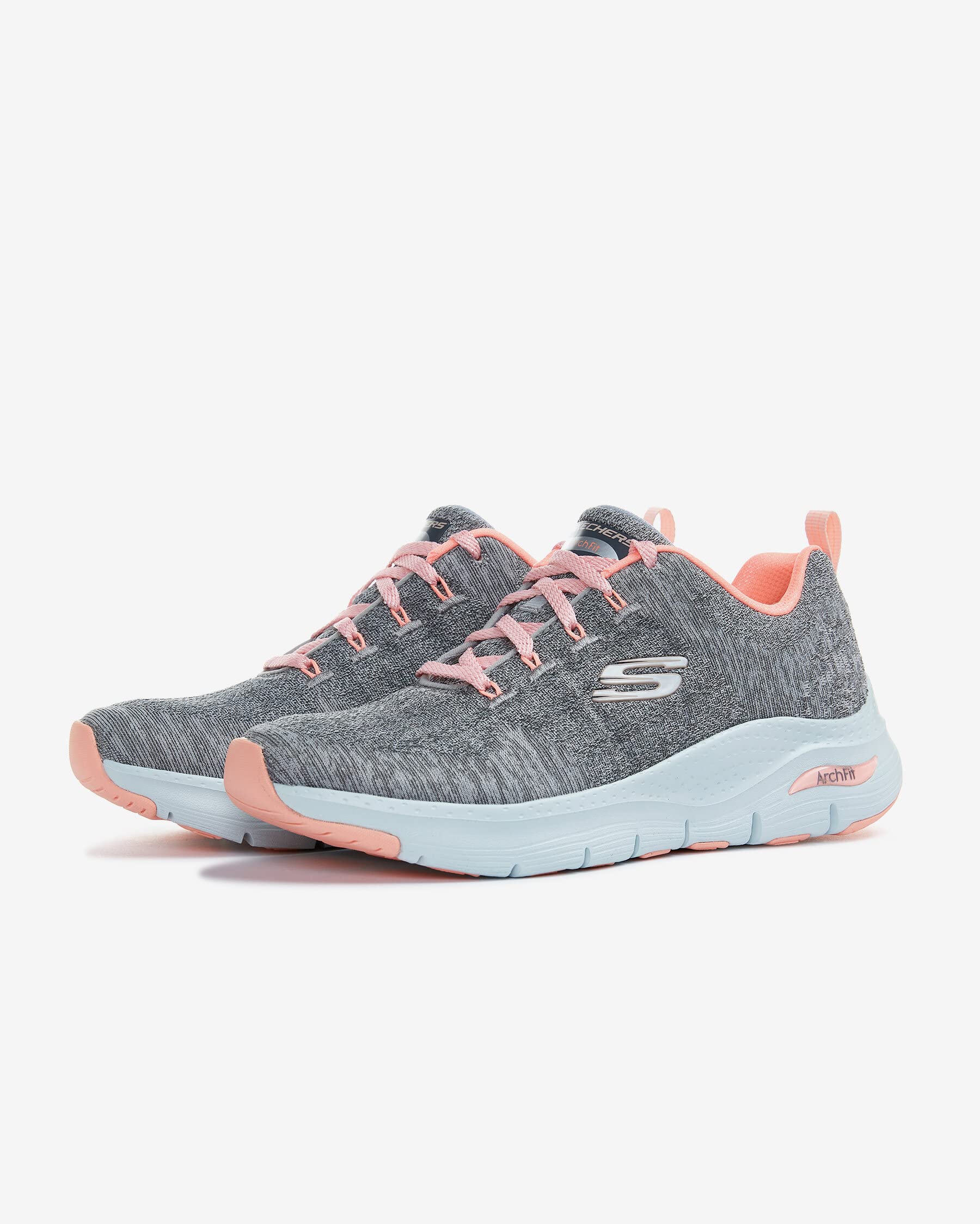Skechers Women's Sneaker, Gray Knit Pink Trim, 7