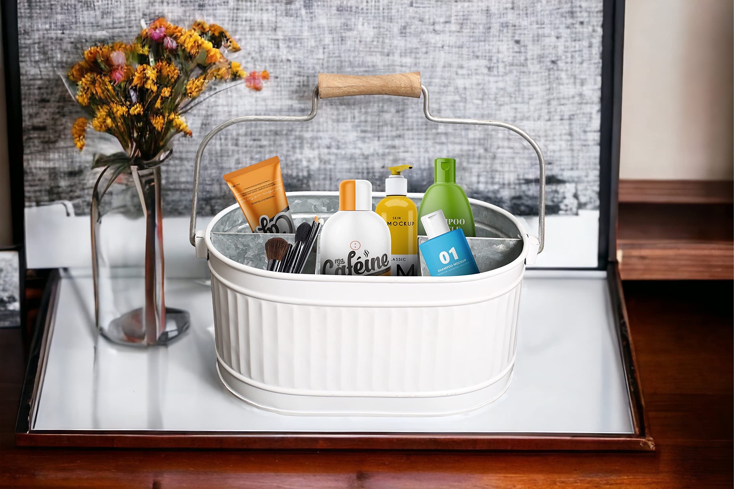 utensil caddy for parties, utensil caddy for countertop, kitchen utensil caddy, plate and utensil caddy - picnic utensil caddy, kitchen utensil caddy for countertop - 12 Inches (Snowy White/Grey)