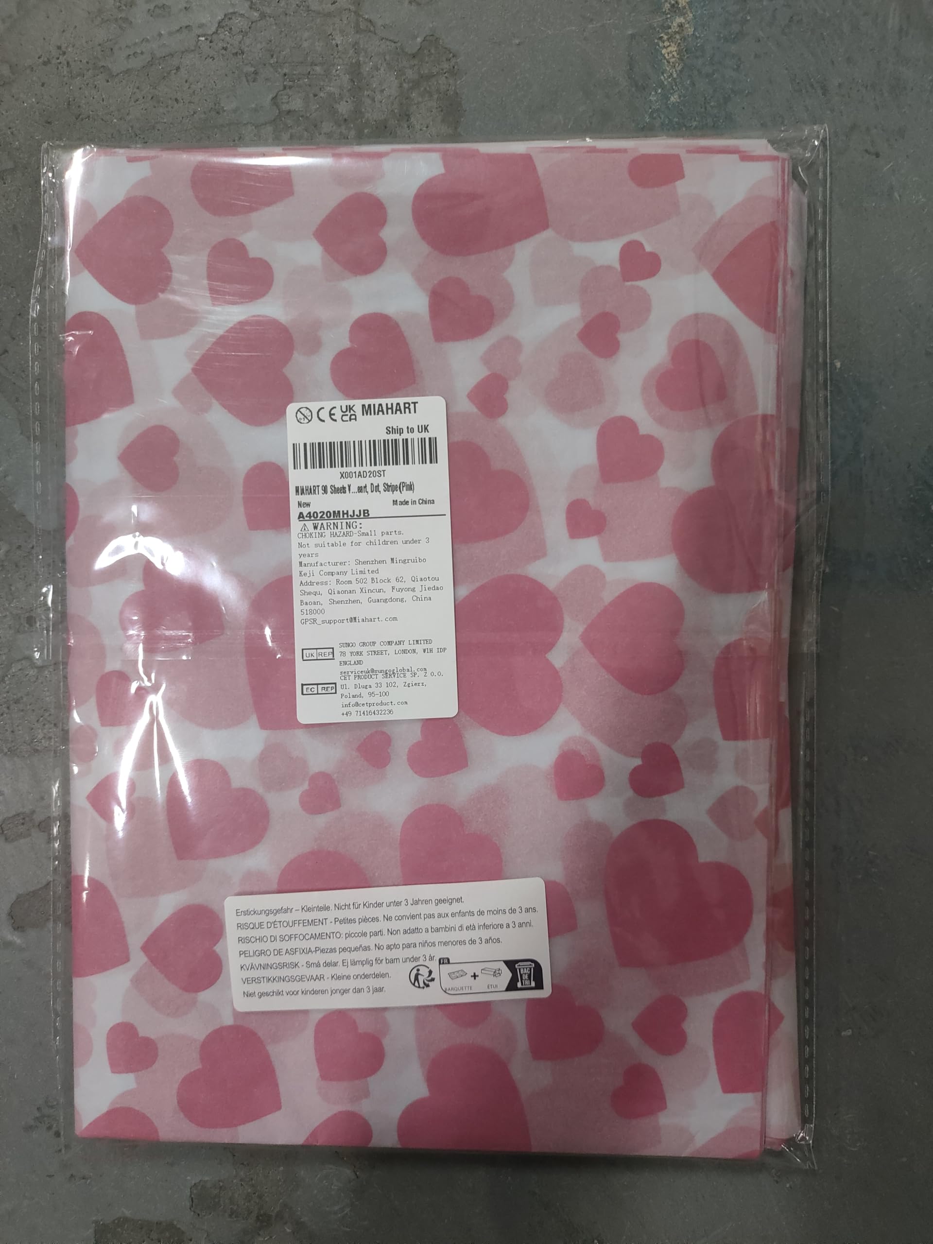 MIAHART 90 Sheets Valentine Day Gift Wrapping Tissue Paper Birthday, Tissue Paper for Home, Kitchen, DIY Crafts, Wrapping Accessory(Heart, Dot, Stripe） (Pink)