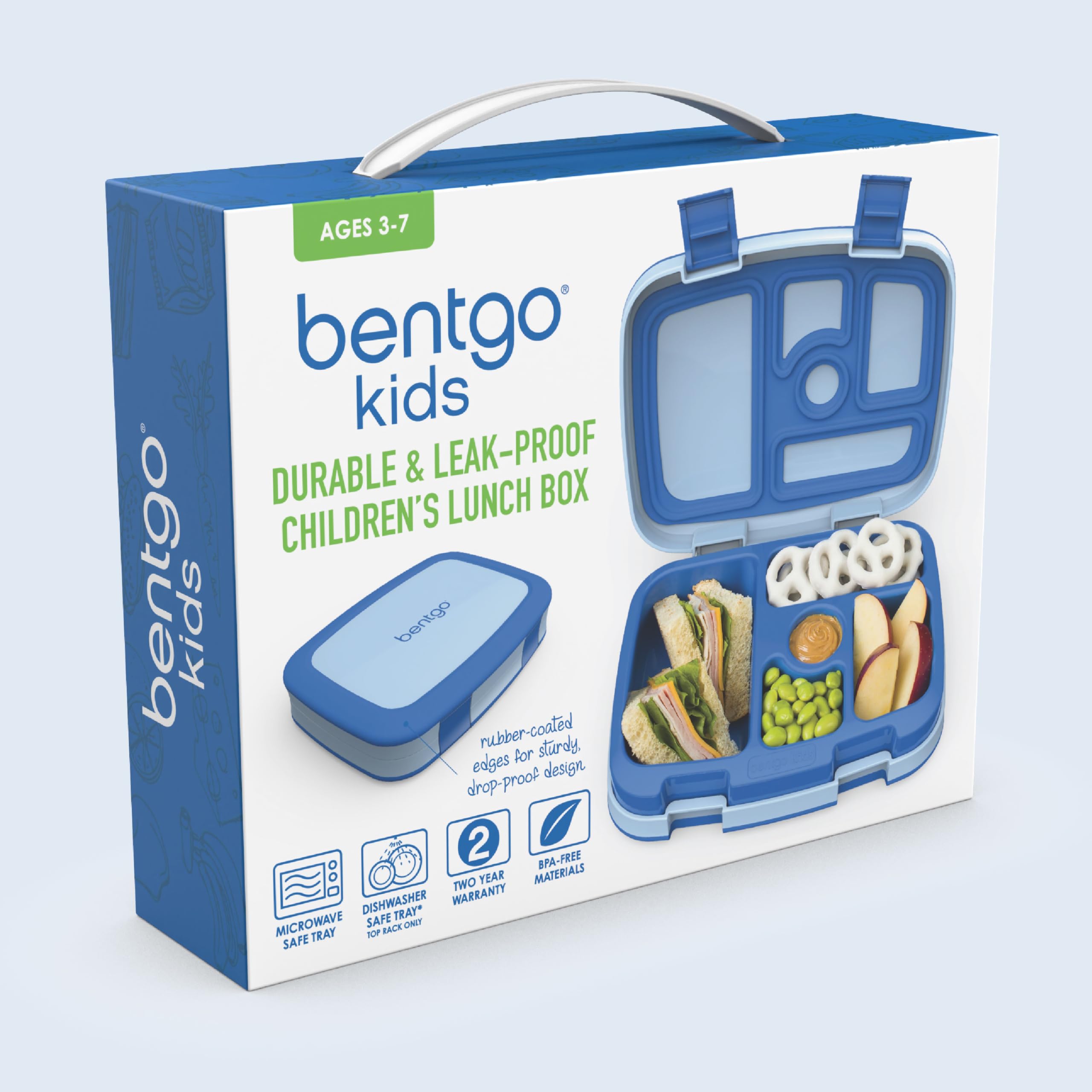 Bentgo® Kids Leak-Proof, 5-Compartment Bento-Style Kids Lunch Box - Ideal Portion Sizes for Ages 3 to 7, BPA-Free, Dishwasher Safe, Food-Safe Materials, 2-Year Warranty (Blue)