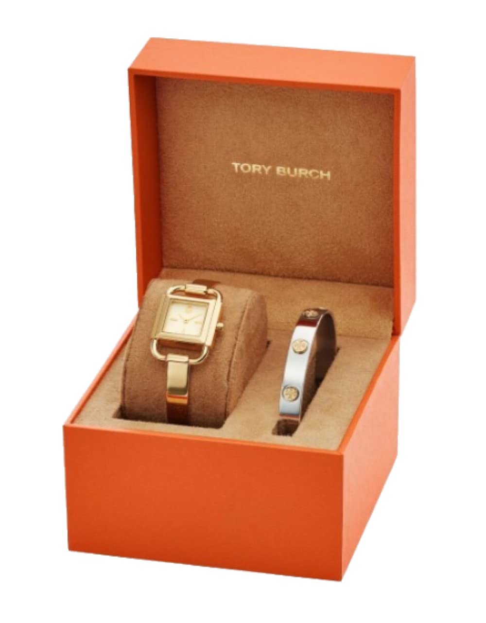 Tory Burch TBW7257 Cream Dial Gold Tone Stainless Steel Bracelet Band with Two Tone Bracelet Band Phipps Watch Women's Gift Set