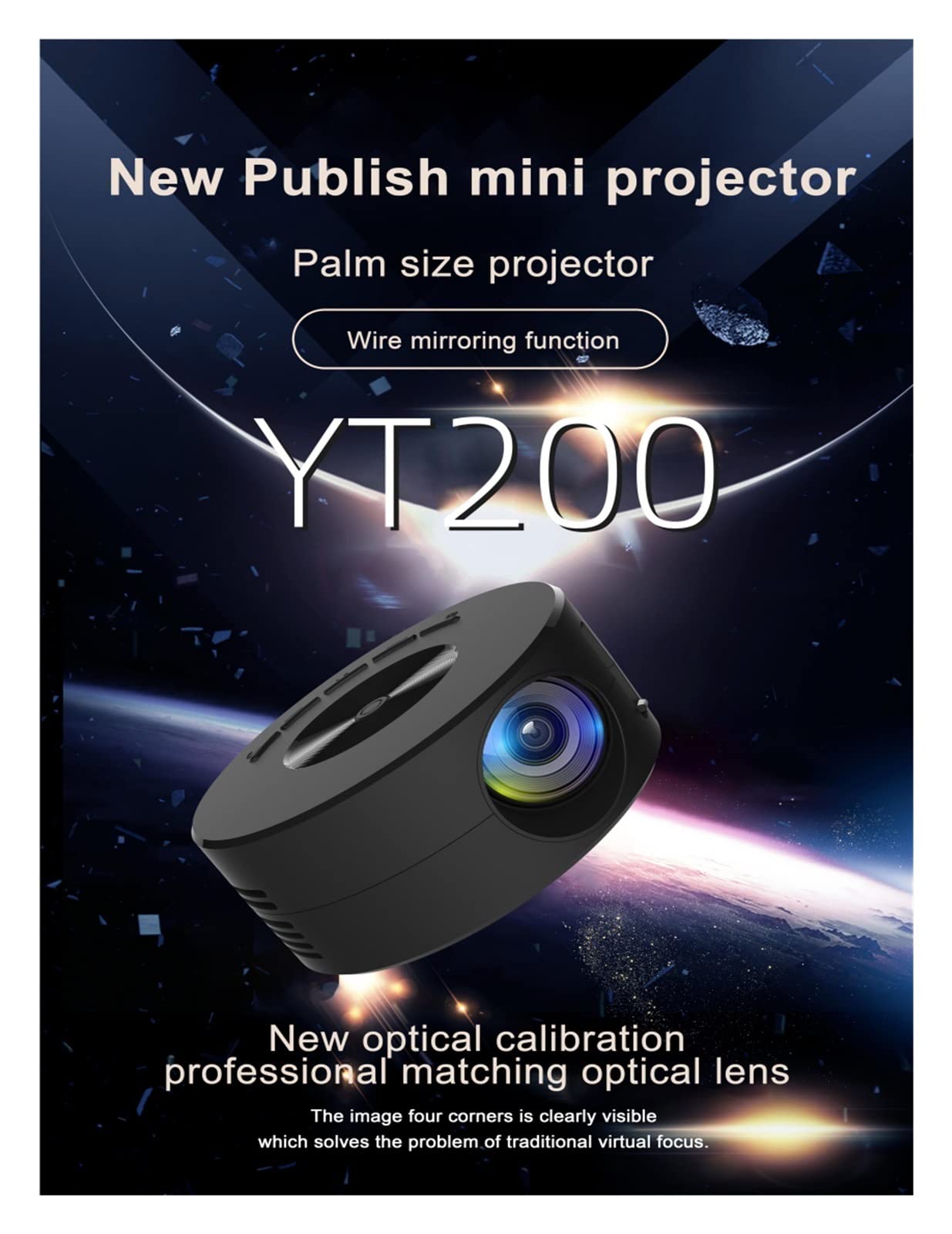 TOPOB Ultra-Small Portable Projector, can be Connected to External Earphone Audio Micro Mini Mobile Phone Projector YT200