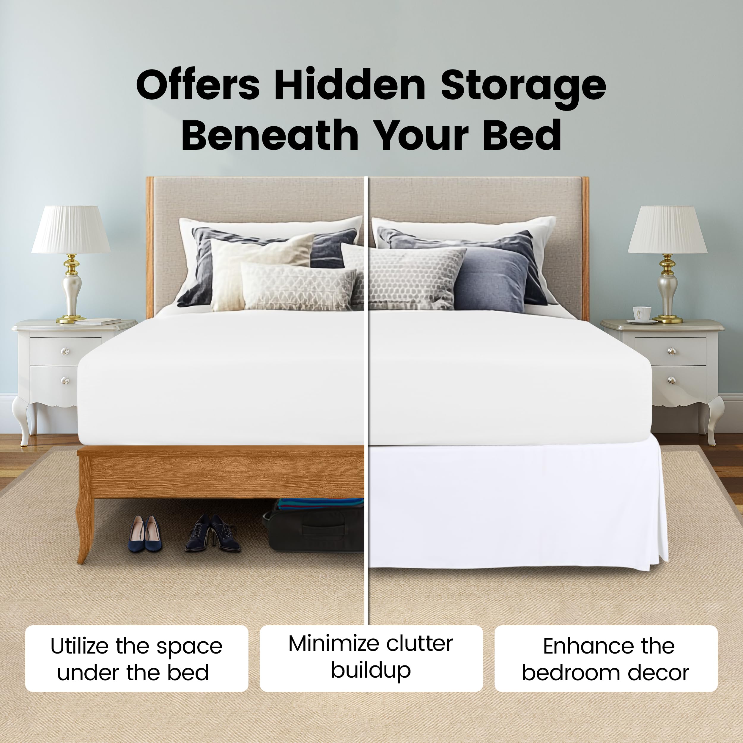 Utopia Bedding Queen Bed Skirt - Soft Quadruple Pleated Ruffle - Easy Fit with 16 Inch Tailored Drop - Hotel Quality, Shrinkage and Fade Resistant (Queen, White)