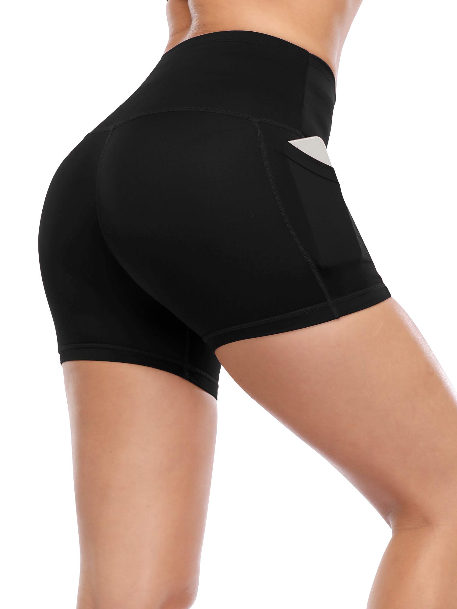 CADMUS High Waist Athletic Shorts for Womens Yoga Fitness Workout Running Shorts with Deep Pockets,3 Pack,1016,Black & Black & Black,Medium