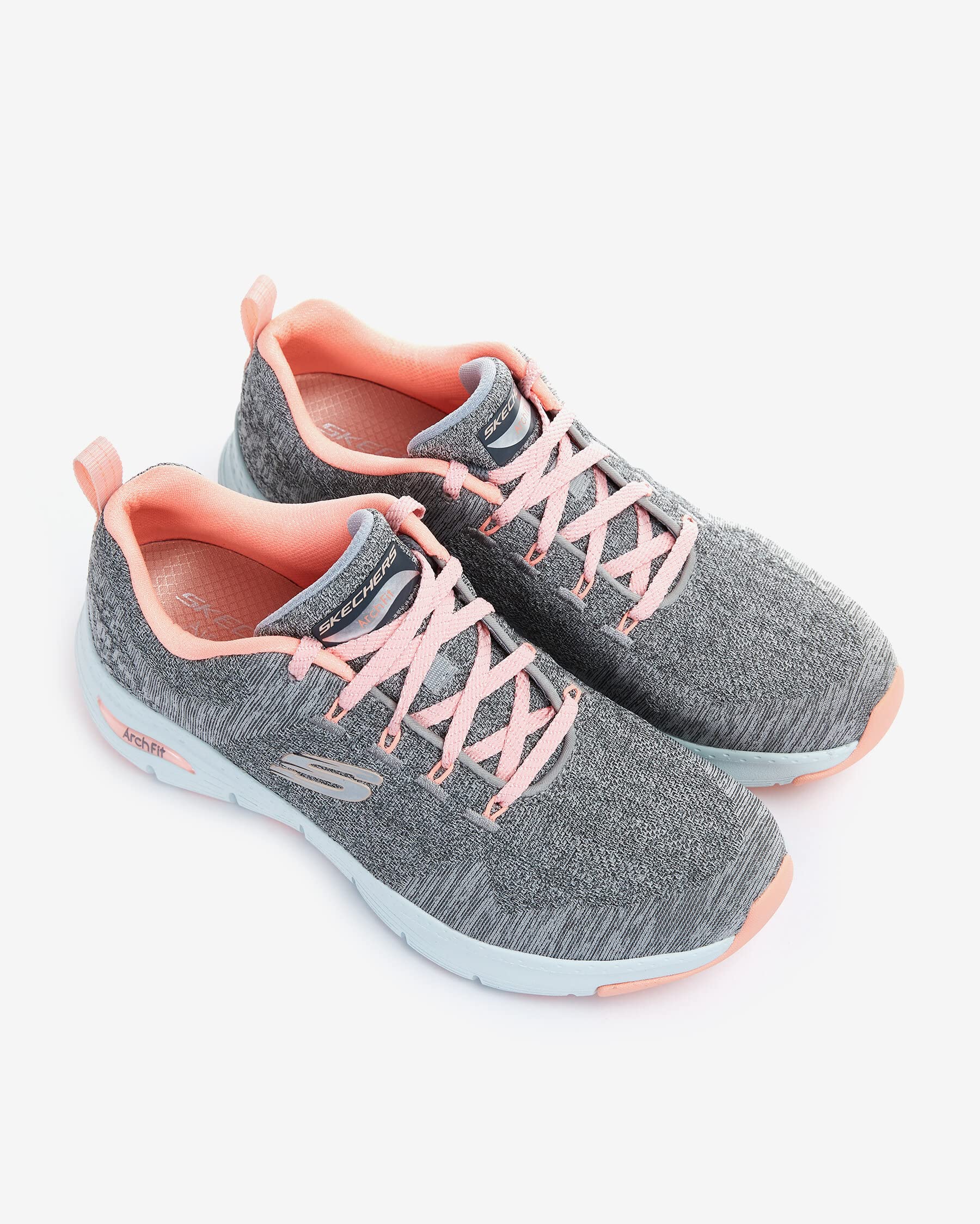 Skechers Women's Sneaker, Gray Knit Pink Trim, 7
