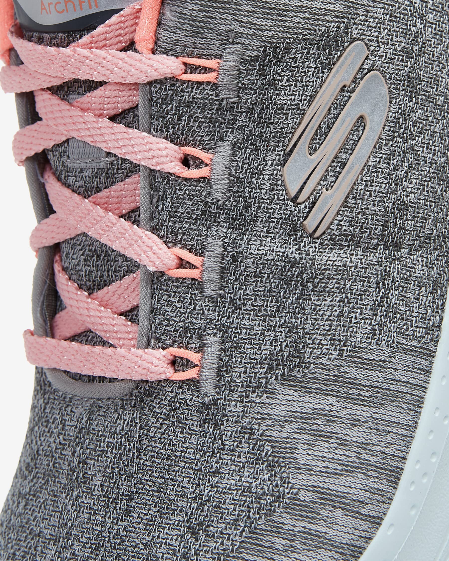 Skechers Women's Sneaker, Gray Knit Pink Trim, 7