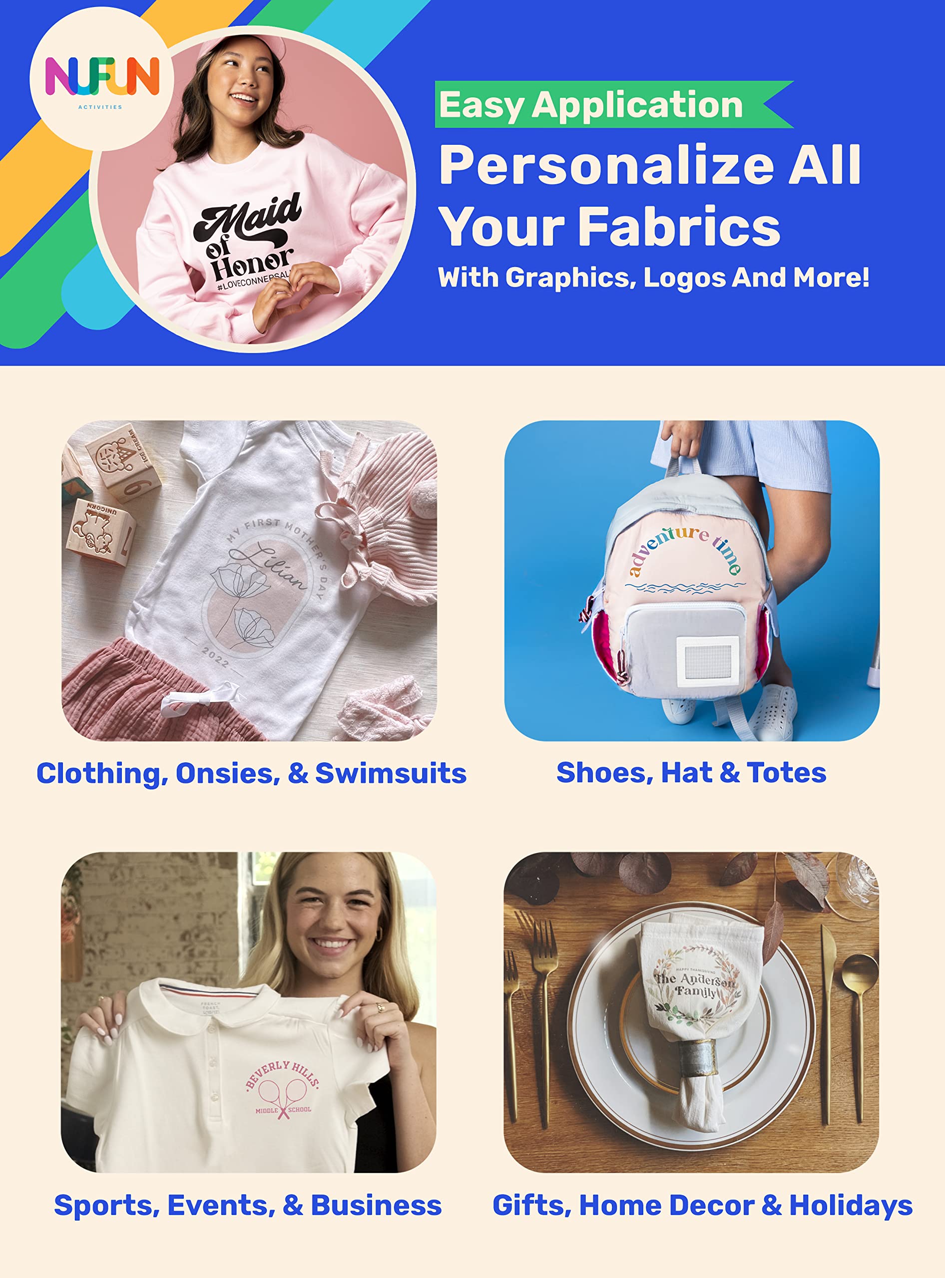 NuFun Activities Heat Transfer Paper for T Shirts, Light Fabrics, Inkjet Printable Iron-On Heat, 8.5 x 11 inch, Make Your own Custom T-Shirt (6 Sheets)