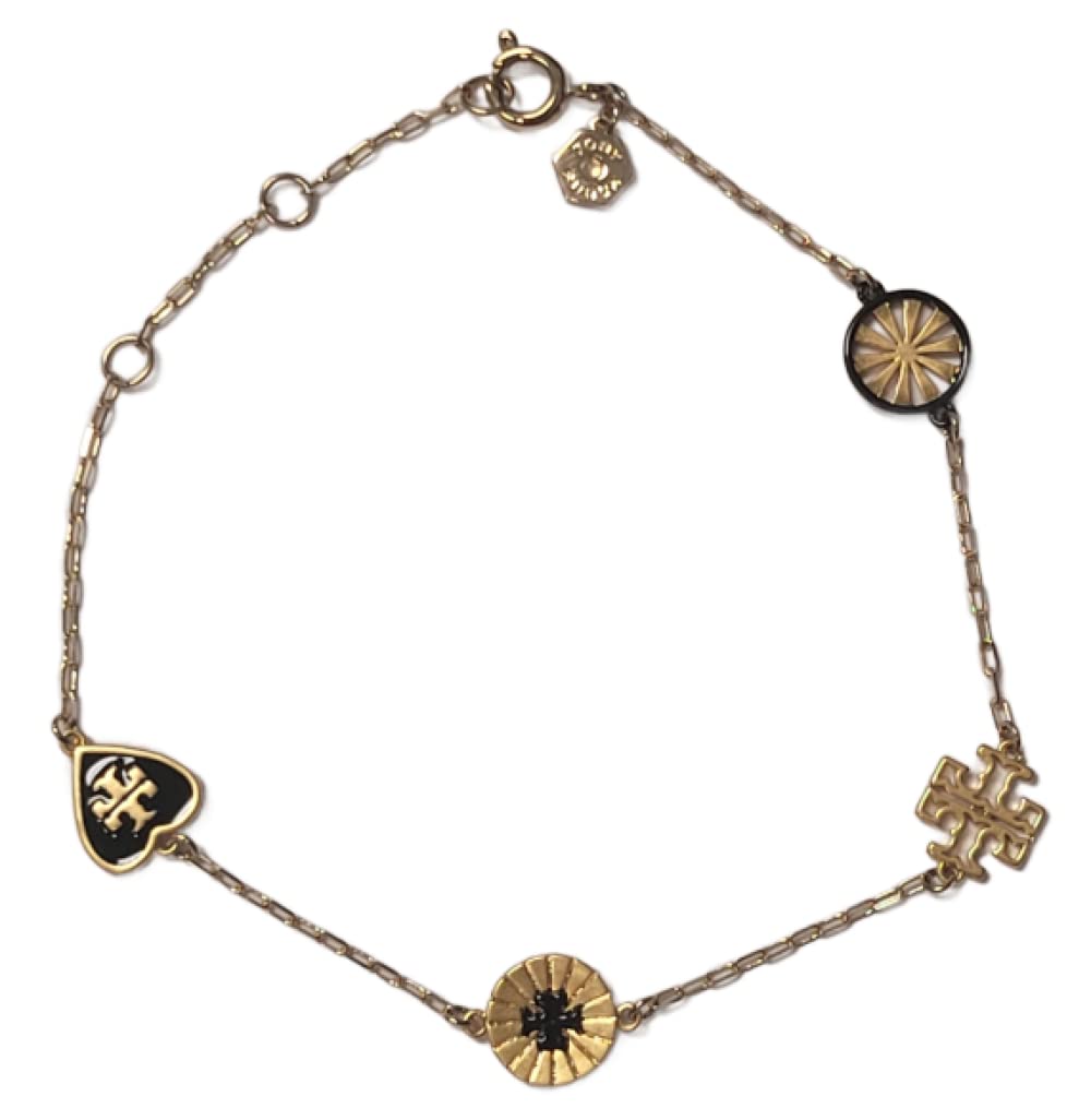 Tory Burch 136016 Britten Rolled Brass Black Accent Enamel Women's Charm Bracelet