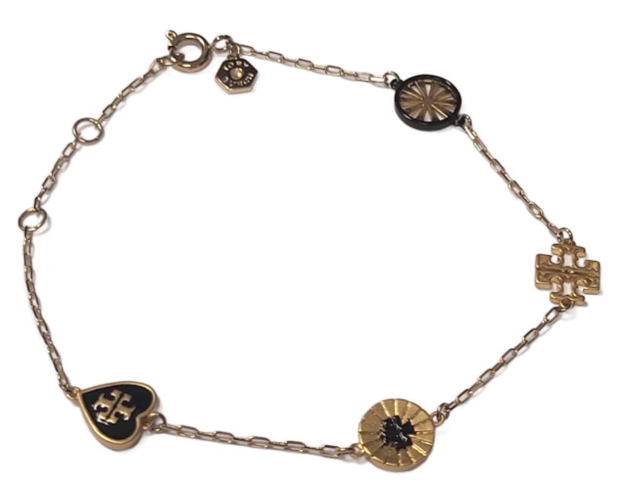 Tory Burch 136016 Britten Rolled Brass Black Accent Enamel Women's Charm Bracelet