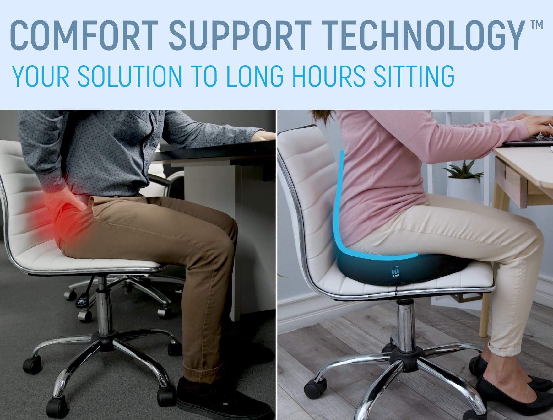 Ergonomic Innovations Gel Enhanced Memory Foam Seat Cushion for Office Chair, Coccyx Lower Back Support Tailbone Pain Relief Cushions, Work Chair Pad Pillow, Sciatica, Butt, Desk Chair Cushion