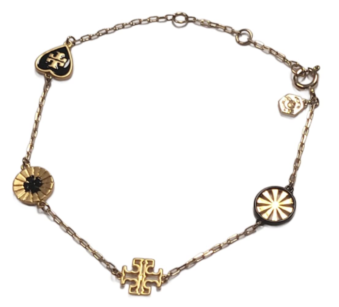 Tory Burch 136016 Britten Rolled Brass Black Accent Enamel Women's Charm Bracelet