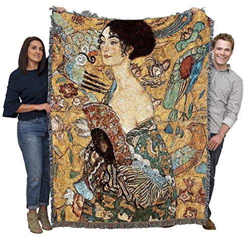 Pure Country Weavers Lady with Fan Blanket by Gustav Klimt - Fine Art Gift Tapestry Throw Woven from Cotton - Made in The USA (72x54)