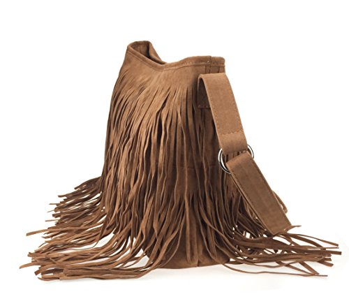 HOXIS Tassel Faux Suede Leather Hobo Cross Body Shoulder Bag Womens Sling Bag (Black1)