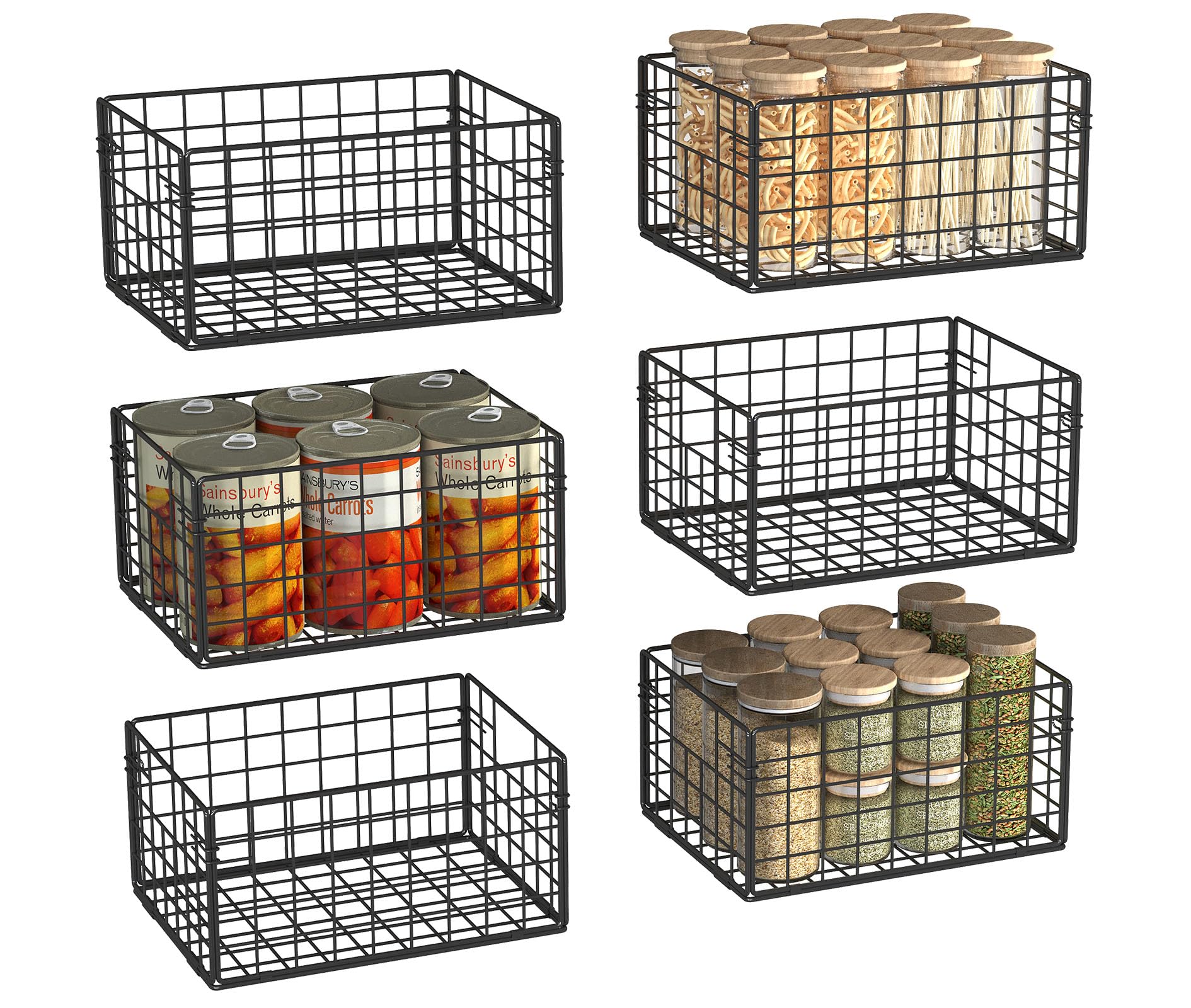 X-cosrack Foldable Cabinet Wall Mount Metal Wire Basket Organizer Pantry Basket with Handles - 4 Pack -12" x 9" X 6", Food Storage Mesh Bin for Kitchen Bathroom Laundry Closet Garage Patent Design