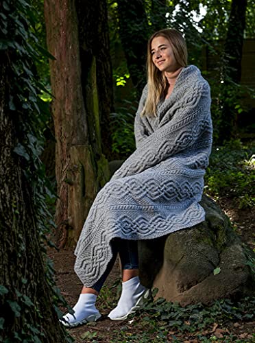 SAOL Luxurios Dara 100% Merino Wool Cable Knit Aran Throw/Blanket (Grey) by 69 x 44 inches