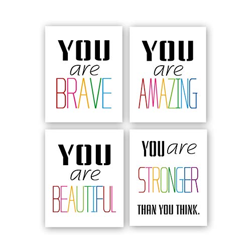 HPNIUB Typography Watercolor Word Inspirational Quote&Saying Modern Art Print Set of 4 (8”X10” Painting,Motivational Phrase Wall Art Poster for Nursery or Kids Room Home Decor,Not Include Frame