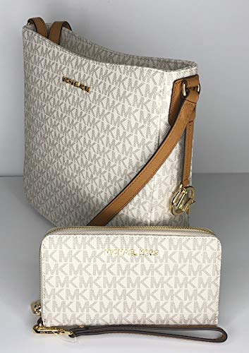 Michael Kors LG Messenger Crossbody bundled with Phone Wristlet (Vanilla/Acorn)