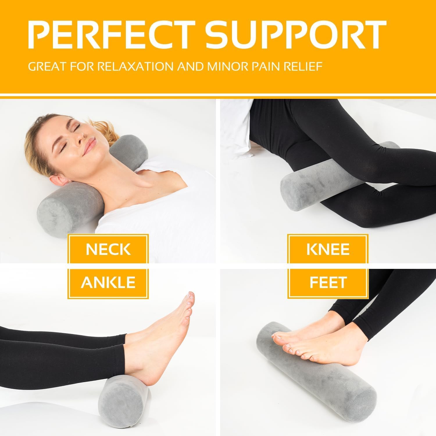 AllSett Health Cervical Neck Roll Memory Foam Pillow, Bolster Pillow, Round Neck Pillows Support for Sleeping | Bolster Pillow for Bed, Legs, Back and Yoga