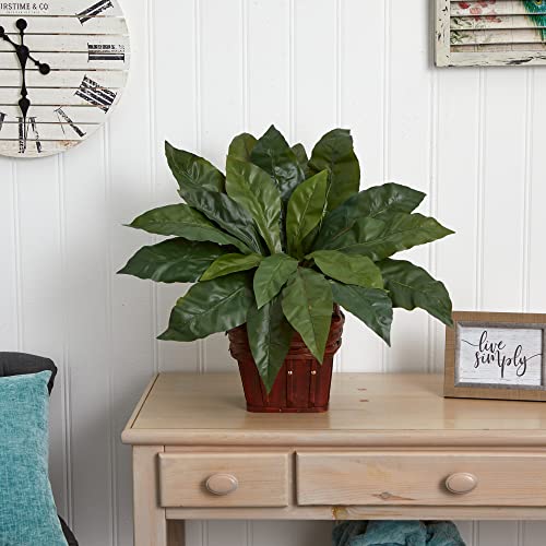 Nearly Natural 6530 Bird Nest Fern with Wicker Basket, Green