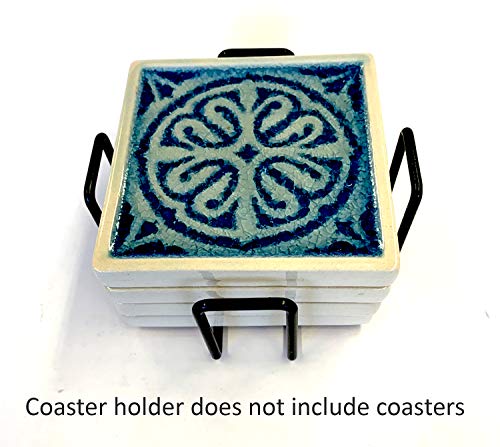 4.5 Inch Premium Black Iron Metal Coaster Holder for Both Round and Square Coasters New Modern Design. Stronger, Thicker Construction Holds Up to 7 Coasters (1)