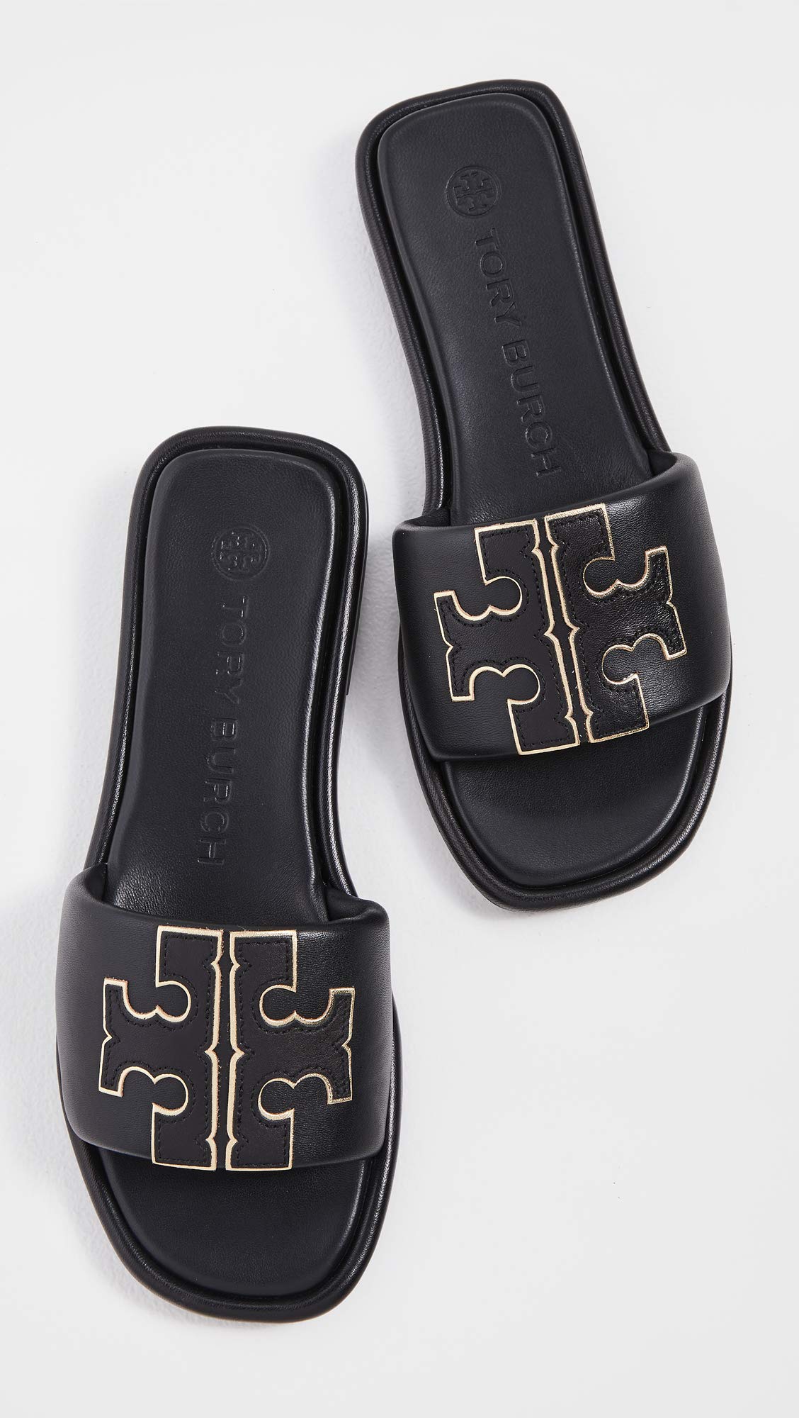 Tory Burch Women's Double T Sport Slides, Perfect Black/Gold, 7 Medium US
