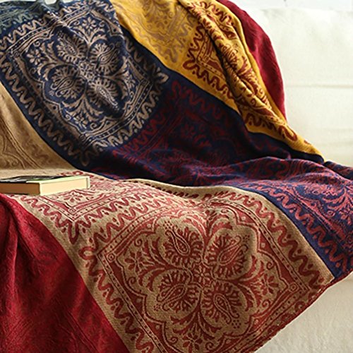 UNIGARDEN Chenille Jacquard Tassels Throw Blanket ,Soft Cozy Reversible Colorfu, Bohemian Throw Blankets Covers for Bed Couch Soft Chair (Tribal Pattern/B, Medium 60 inches x 75 inches)