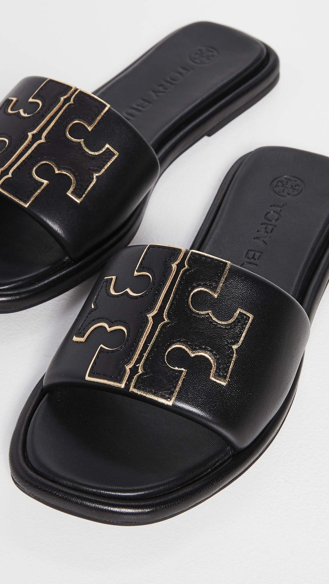 Tory Burch Women's Double T Sport Slides, Perfect Black/Gold, 7 Medium US