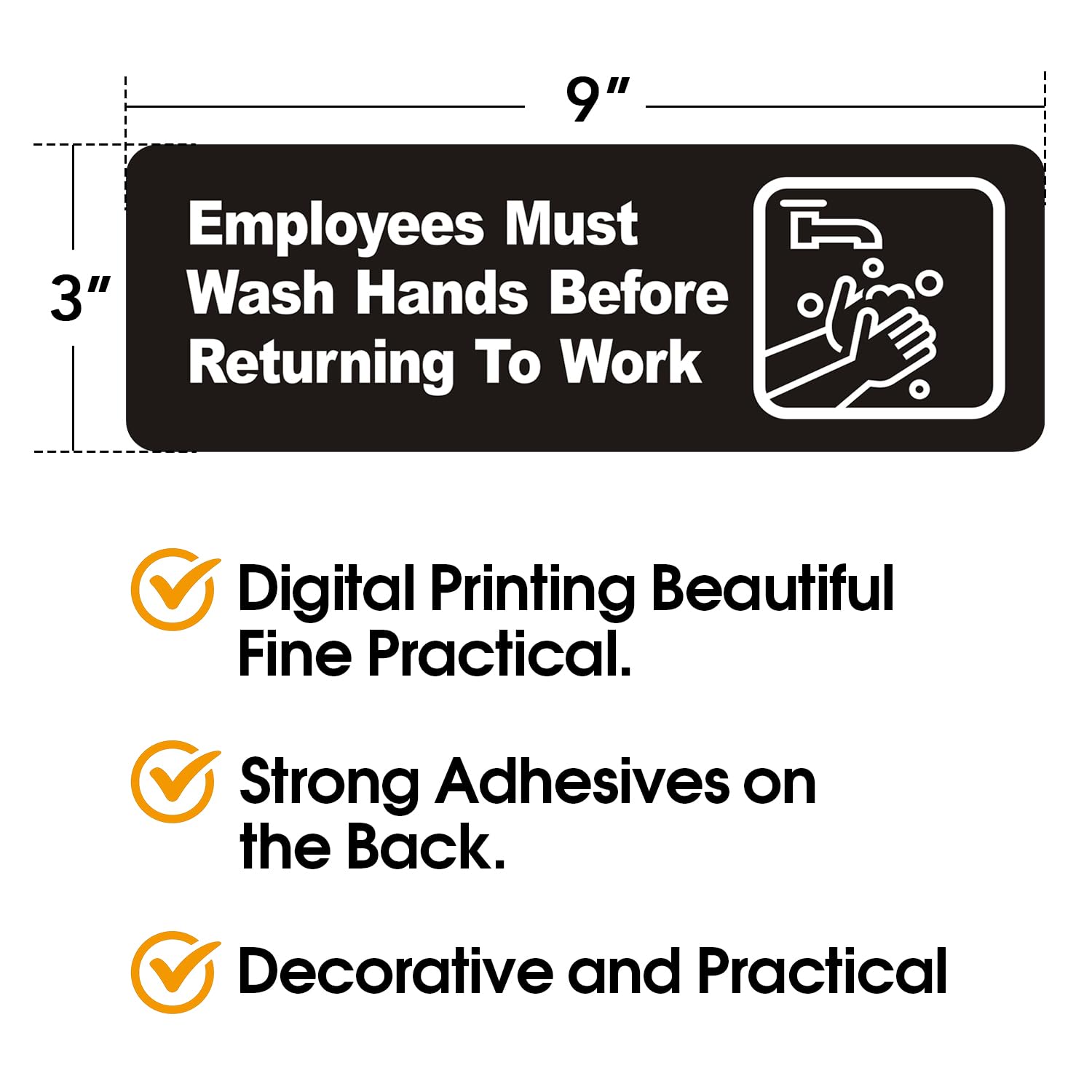 Employees Must Wash Hands Before Returning to Work Sign, (4 Pack) 9 x 3 Inch Acrylic Plastic Sign with Symbols, Self-adhesive, for Restaurant, Salons, Hotel, Motel, Rest Stops, Public Restrooms