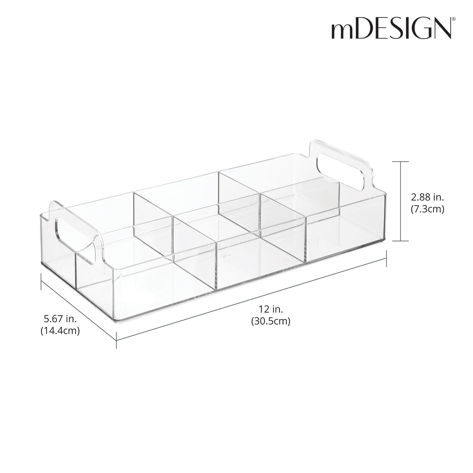 mDesign Compact Plastic Tea Storage Organizer Caddy Tote Bin - 6 Divided Sections, Built-in Handles - Holder for Tea Bags, Packets, Sweeteners and Small Packets, BPA free - Clear