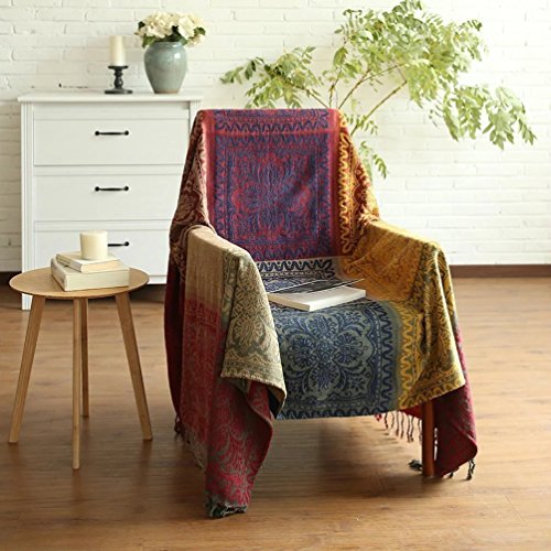UNIGARDEN Chenille Jacquard Tassels Throw Blanket ,Soft Cozy Reversible Colorfu, Bohemian Throw Blankets Covers for Bed Couch Soft Chair (Tribal Pattern/B, Medium 60 inches x 75 inches)