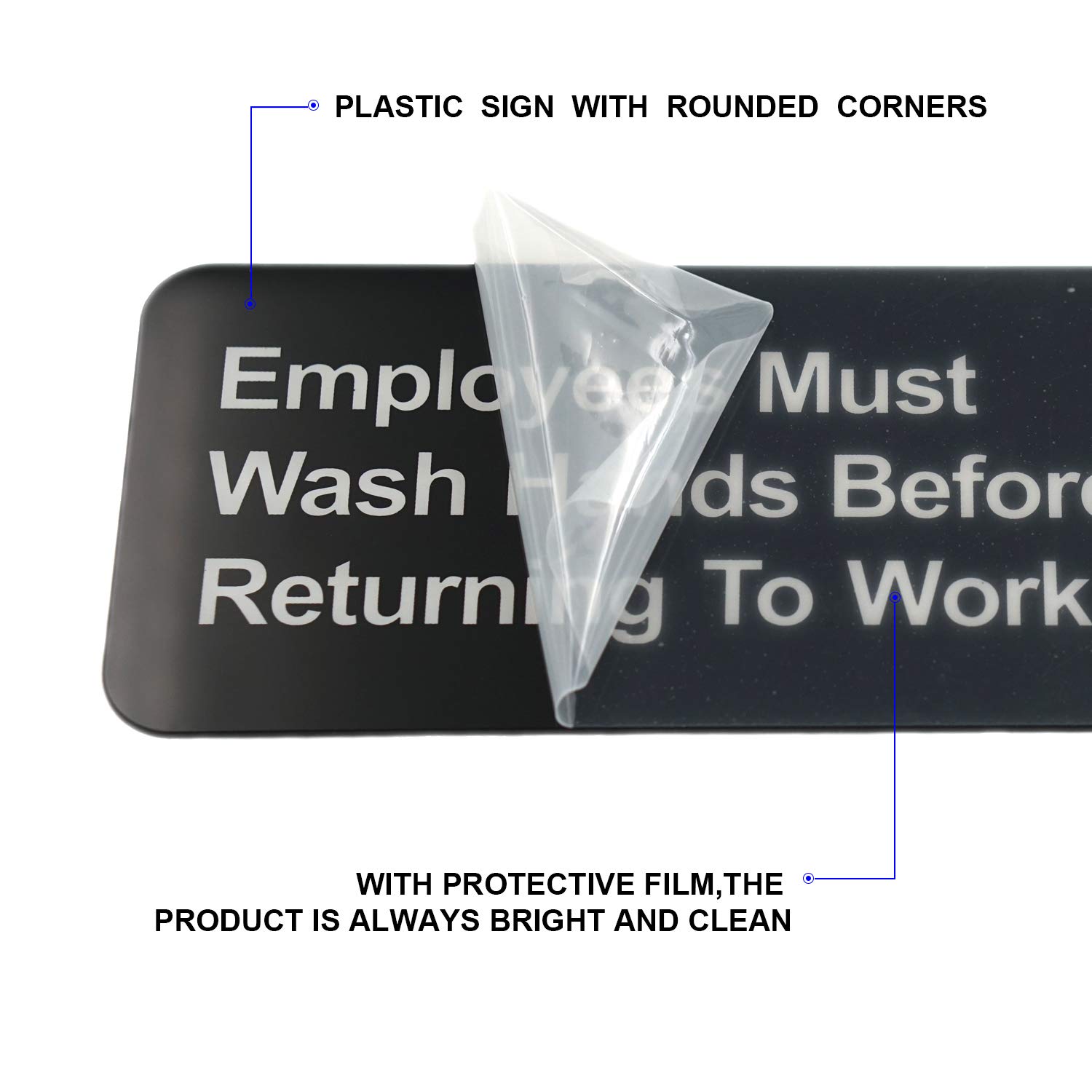 Employees Must Wash Hands Before Returning to Work Sign, (4 Pack) 9 x 3 Inch Acrylic Plastic Sign with Symbols, Self-adhesive, for Restaurant, Salons, Hotel, Motel, Rest Stops, Public Restrooms