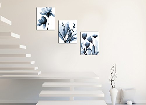sechars - Modern Canvas Art Wall Decor,Blue Flower Picture Printed on Canvas Painting,Abstract Floral Artwork Bedroom Decoration,Stretched and Framed Ready to Hang