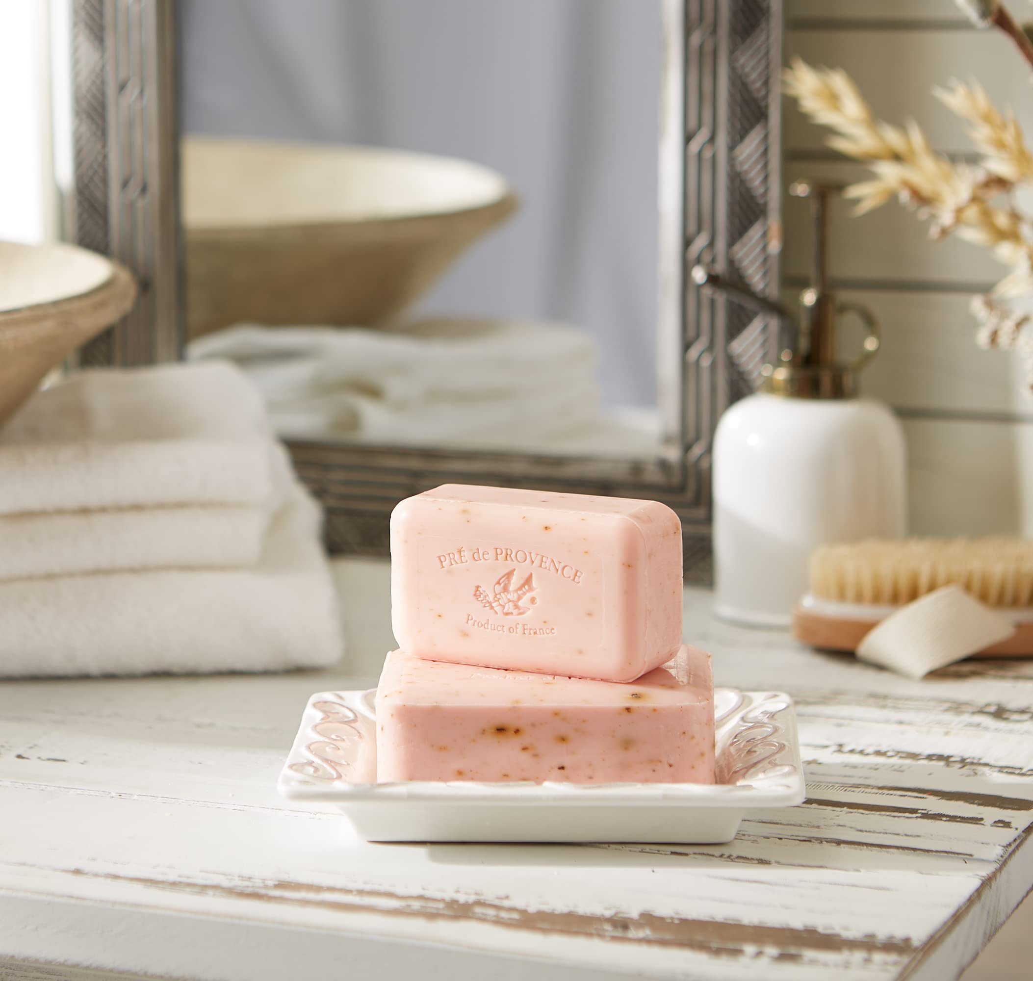 Pre de Provence Artisanal French Moisturizing Soap Bar, Shea Butter Enriched, Quad Milled for Long Lasting Rich Smooth Lather, 5.3 Ounce, Rose Petal