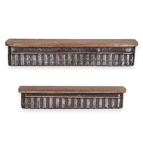 Foreside Home & Garden Ashby Farmhouse Rustic Metal and Wood Floating Shelves Assorted Set of 2
