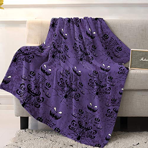 Halloween Haunted Mansion Blankets Purple Super Soft Warm Cozy Flannel Throw Blanket Bed Grinning Ghosts Design Decorative for Sofa Couch Chair Living Bedroom 40 x 50 Inches