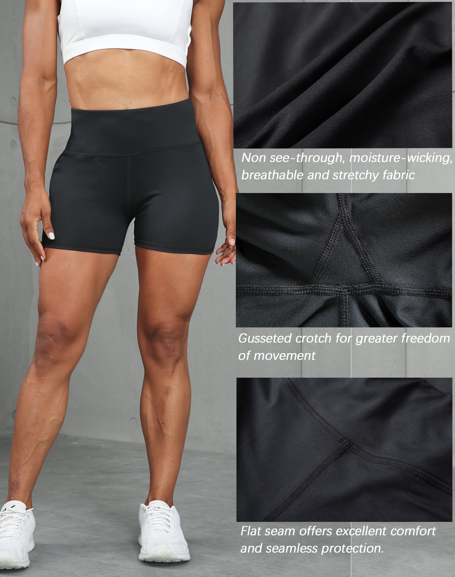 TELALEO 5 Pack Women's 3" Volleyball, Yoga, Biking & More Sports Compression Shorts - High Waist, Quick Dry, Non-See-Through, 4-Way Stretch - X-Small, Black