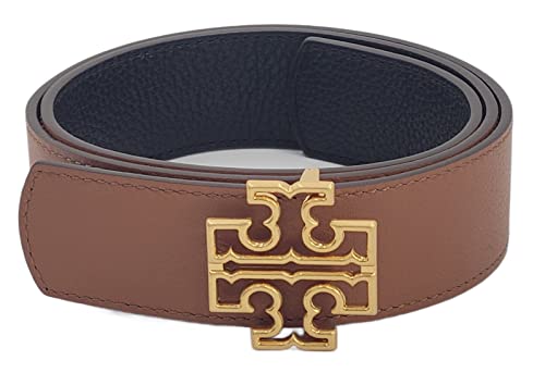 Tory Burch 141742 Britten Logo Black/Classic Tan With Gold Hardware 1.5 Inch Width Reversible Women's Belt (XL)