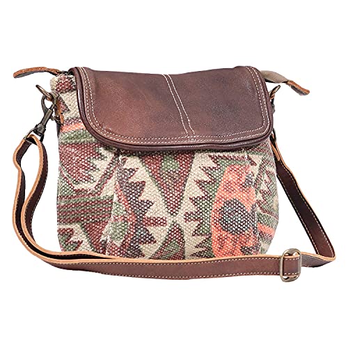 Myra Bag Crack Flap Upcycled Canvas & Leather Crossbody Bag S-1622