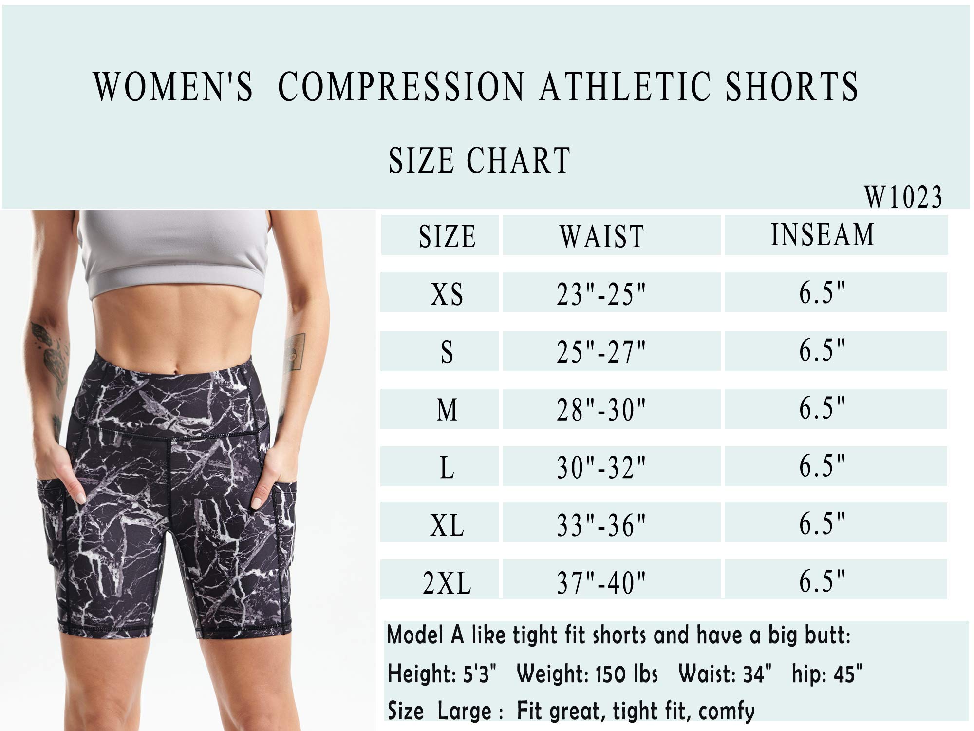 CADMUS High Waist Tummy Control Compression Shorts for Women Fitness Workout Running Shorts with Pockets23# Navy Pink & White Grey, Pack of 2, S