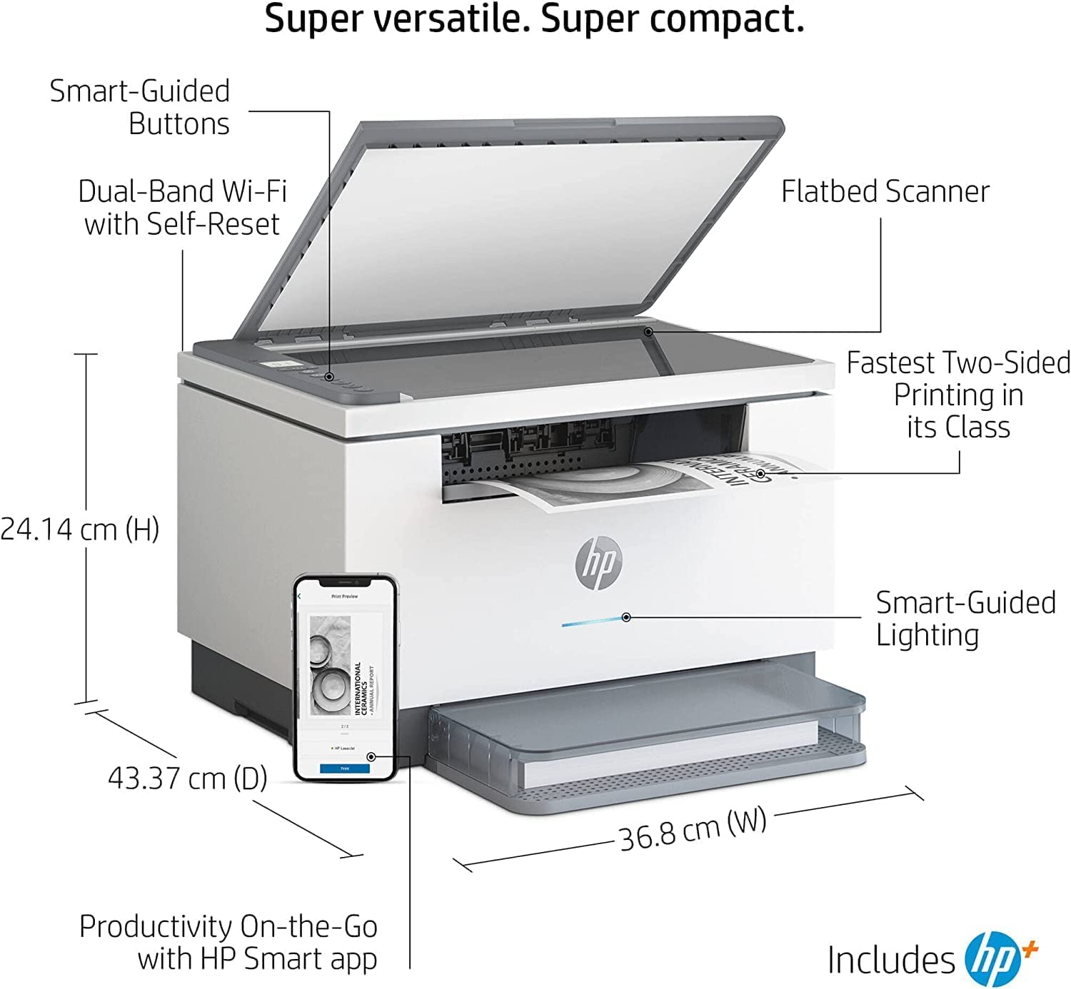 HP Laserjet MFP M234dwe All-in-One Wireless Monochrome Laser Printer, Print Scan Copy - 30 ppm, Up to 600 x 600 dpi, 8.5" x 14", Auto Duplex Printing, Bluetooth, Ethernet, Gray, Cbmou Printer_Cable