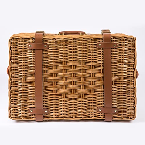 PICNIC TIME Windsor Luxury Wicker Picnic Basket, Deluxe Set for 4, Navy Blue
