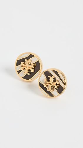 Tory Burch Women's Kira Enamel Circle-Stud Earrings, Tory Gold/Zebra, One Size