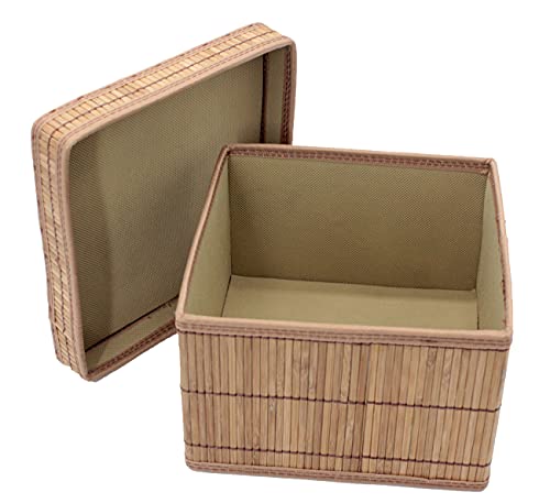 Seta Direct, Brown Natural Bamboo Organization Square Storage Box with Lid [Nesting Set of 3]