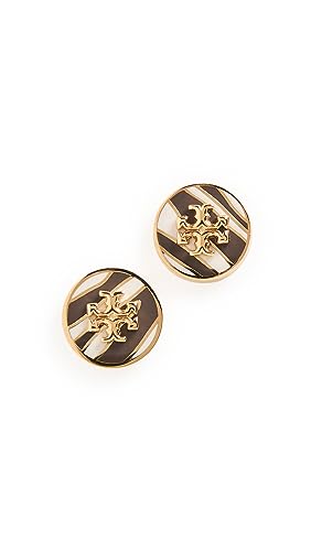 Tory Burch Women's Kira Enamel Circle-Stud Earrings, Tory Gold/Zebra, One Size