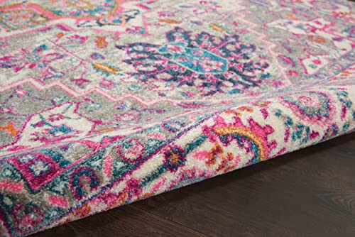 Nourison Passion Bohemian Light Grey/Pink 5'3" x 7'3" Area -Rug, Easy -Cleaning, Non Shedding, Bed Room, Living / Dining Room, Kitchen (5x7)